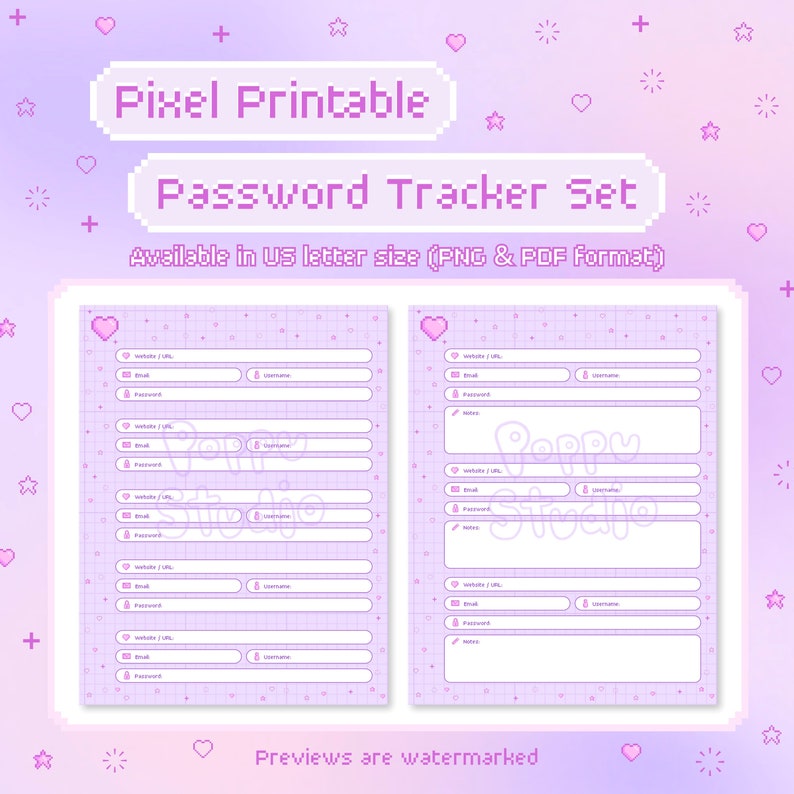 Purple Pixel Password Tracker Printable Set - Etsy