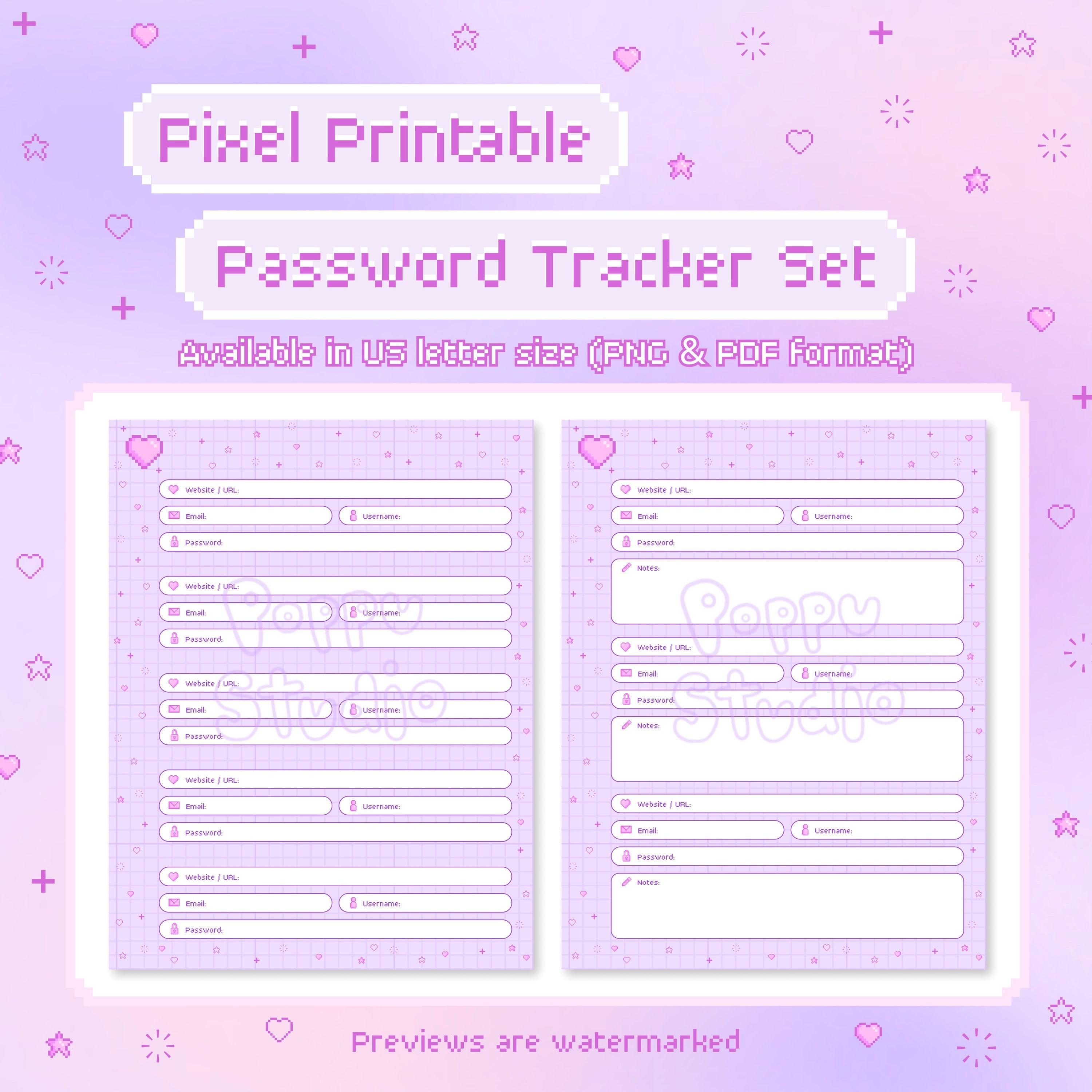 Purple Pixel Password Tracker Printable Set - Etsy