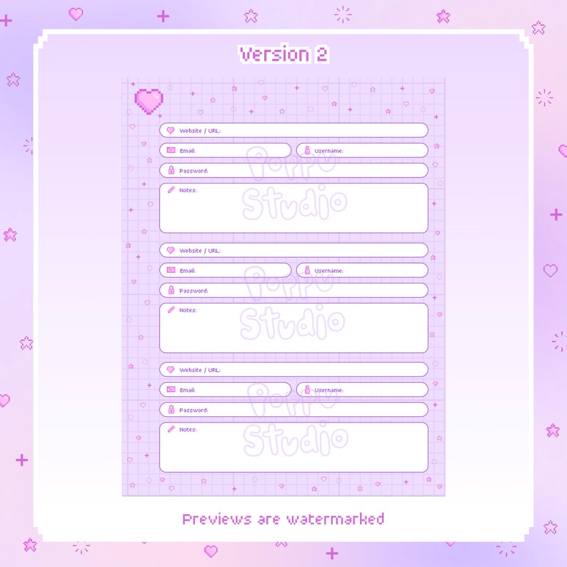 Purple Pixel Password Tracker Printable Set - Etsy