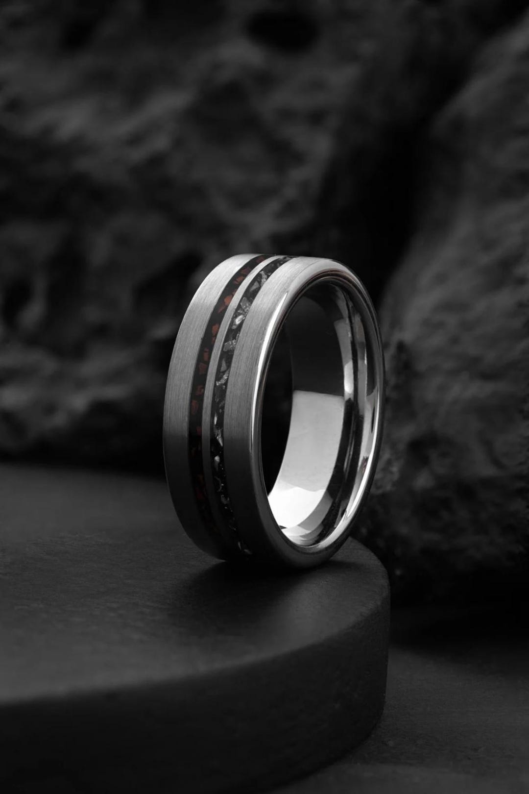 Celestial Legacy: T-rex Bone and Gibeon Meteorite Ring, Minimalist ...