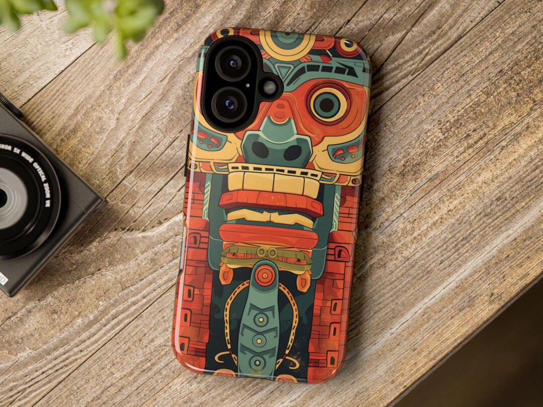 Aztec Totem Mask Phone Case, Ancient Tribal Art Design, Retro Mayan ...