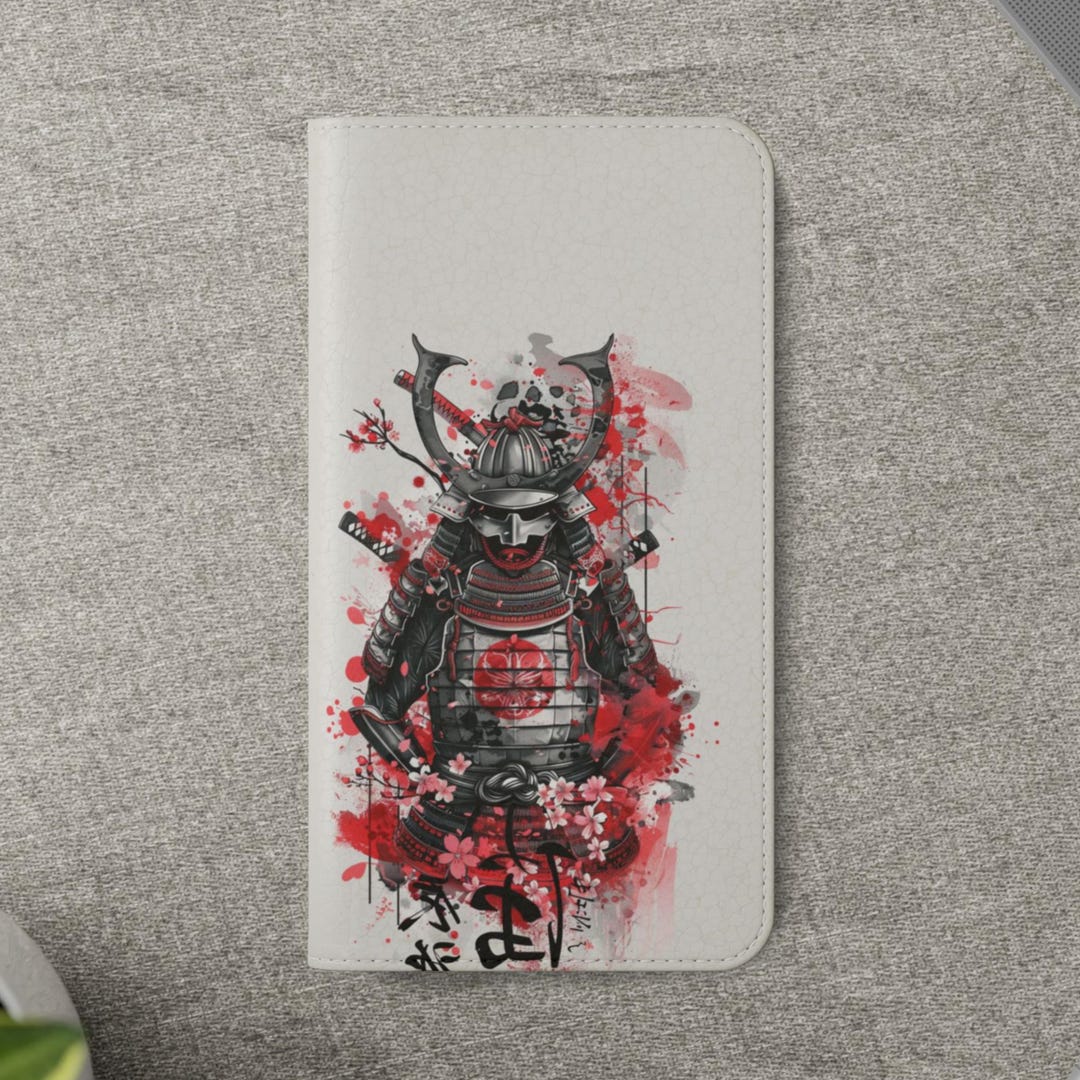 Samurai Red Armor Wallet Case Watercolor Warrior iPhone 16 15 14 13 12 ...