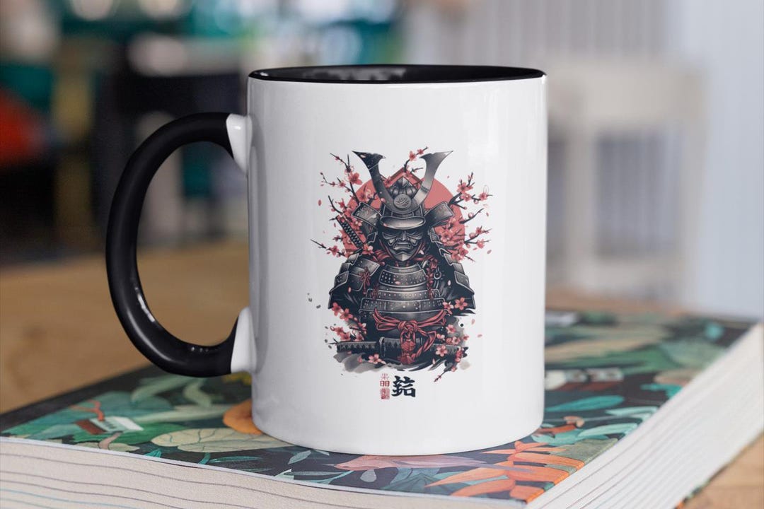 Samurai Warrior Mug | Unique Japanese Culture Gift | Cherry Blossom Art ...