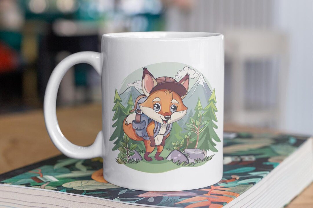 Cute Cartoon Fox Mug | Outdoor Explorer Design | Animal Lover Gift ...