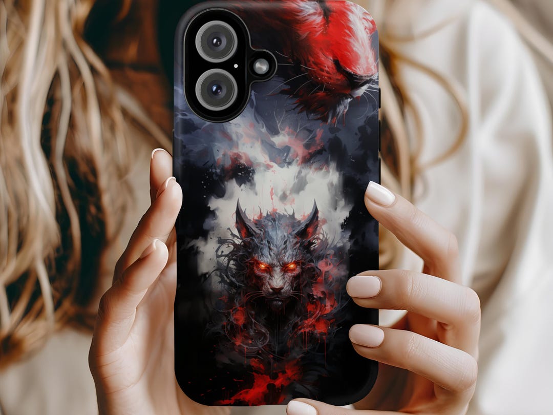 Dark Wolf Phone Case | Red & Black Art | Mystic Beast Design | iPhone ...