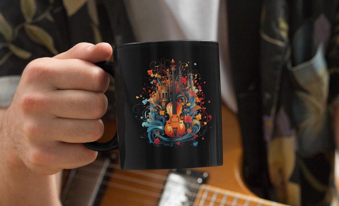 Violin Music Art Mug | Black Ceramic Coffee Cup 11oz & 15oz | Perfect ...