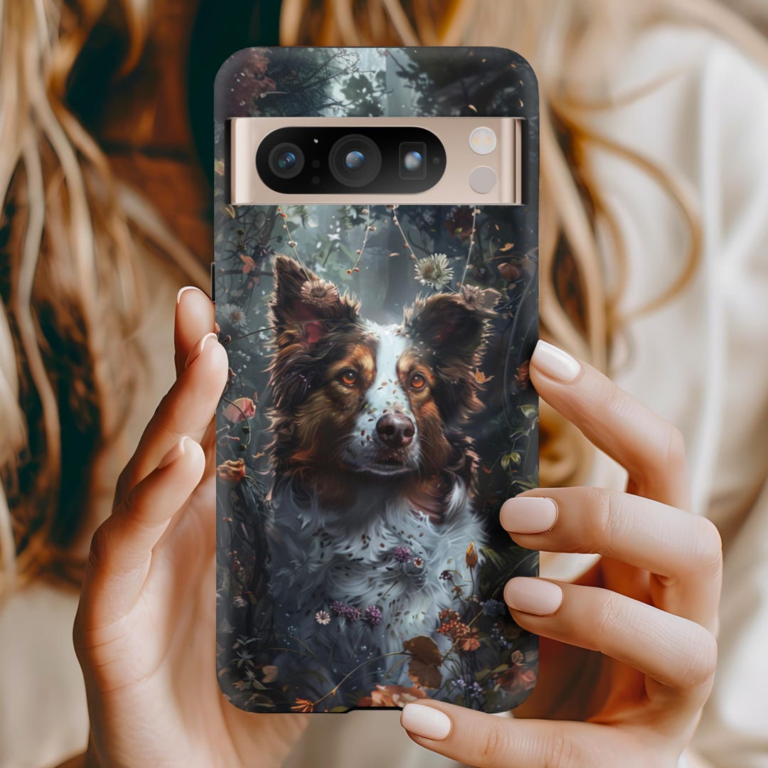 Garden Border Collie Pixel Case Floral Dog Art for Google Pixel 9 8 7 6 ...