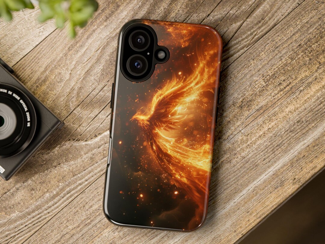 Fire Phoenix Phone Case | Gold Flames Art | Fantasy Bird Design for ...