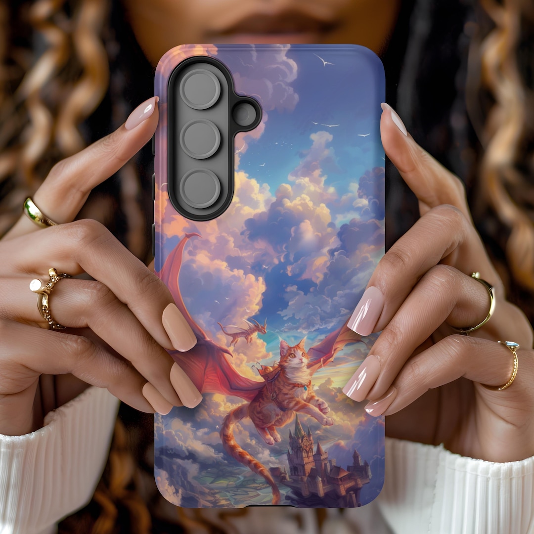 Dragon Cat Galaxy Case Flying Fantasy Adventure Sky for Samsung S25 S24 ...