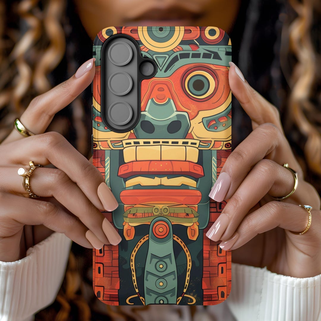 Aztec Totem Mask Galaxy Case, Tough Protection, Mayan Art Cover for ...