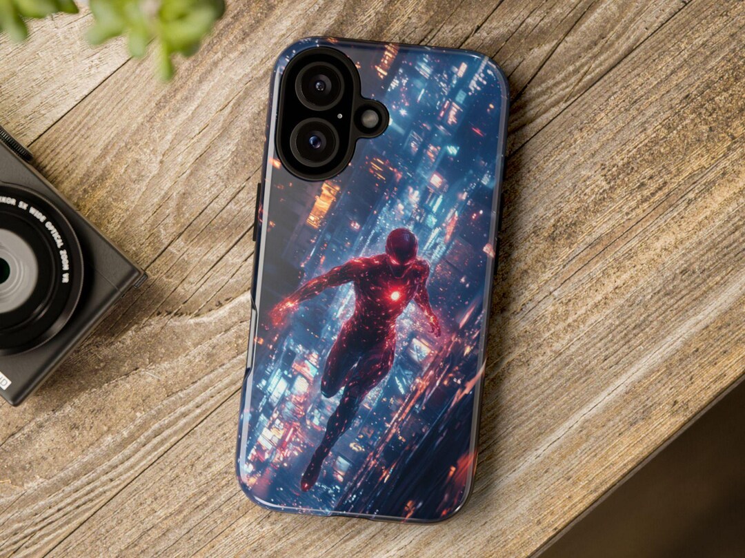 Neon Hero Phone Case, Futuristic City Art, Cyberpunk Warrior Design ...