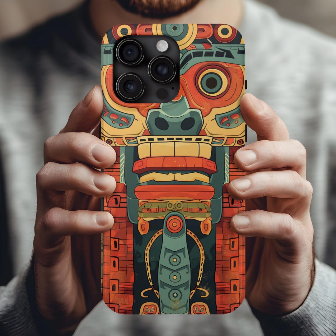 Aztec Totem Mask iPhone Case, Tough Protection, Mayan Art Cover for ...
