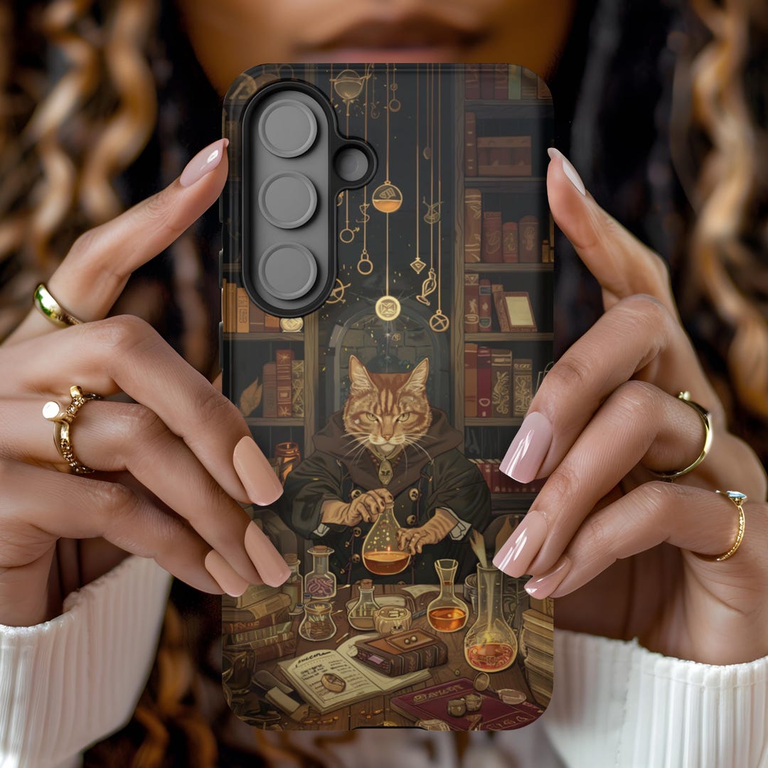Alchemist Cat Galaxy Case Magic Library Scholar Cat Potions for Samsung ...