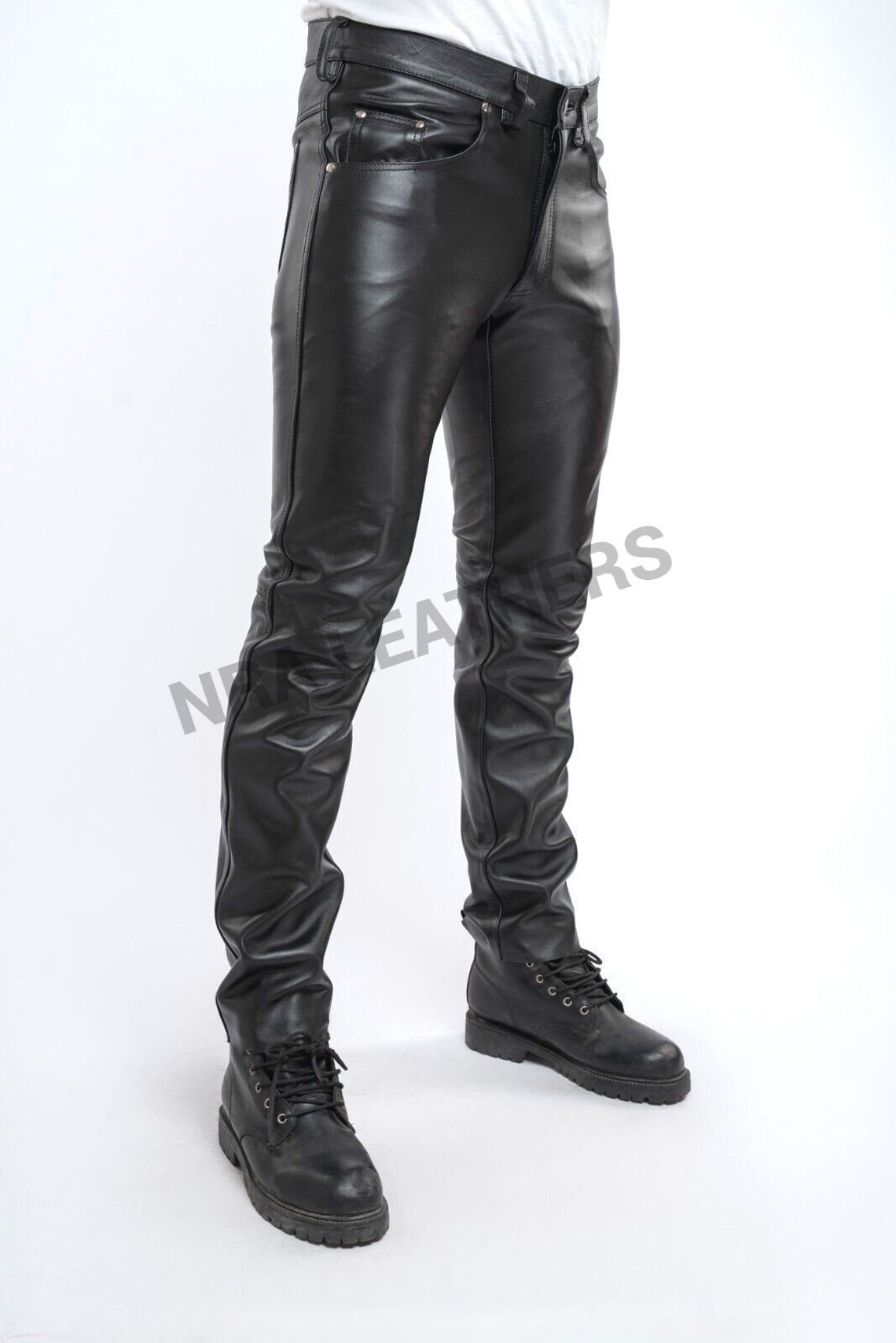 Mens Genuine Sheep Skin Leather Pants Tight Fit Trousers Men's Skin Fit ...