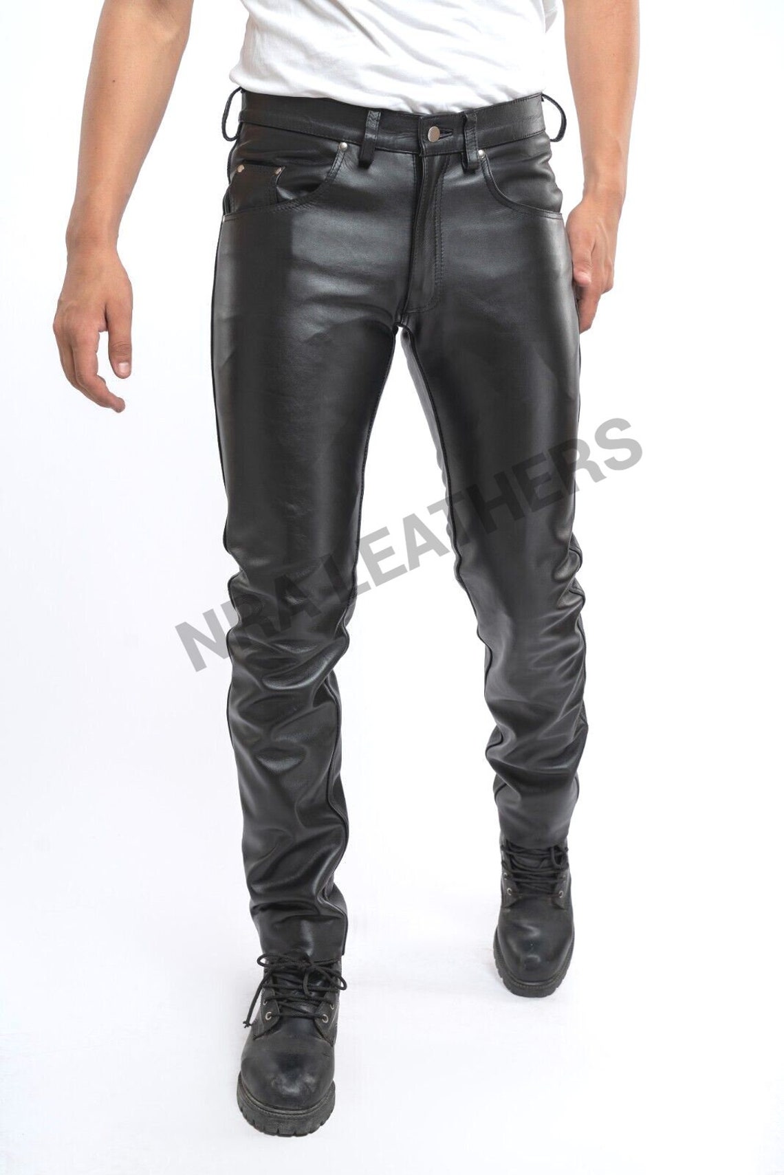 Mens Genuine Sheep Skin Leather Pants Tight Fit Trousers Men's Skin Fit ...