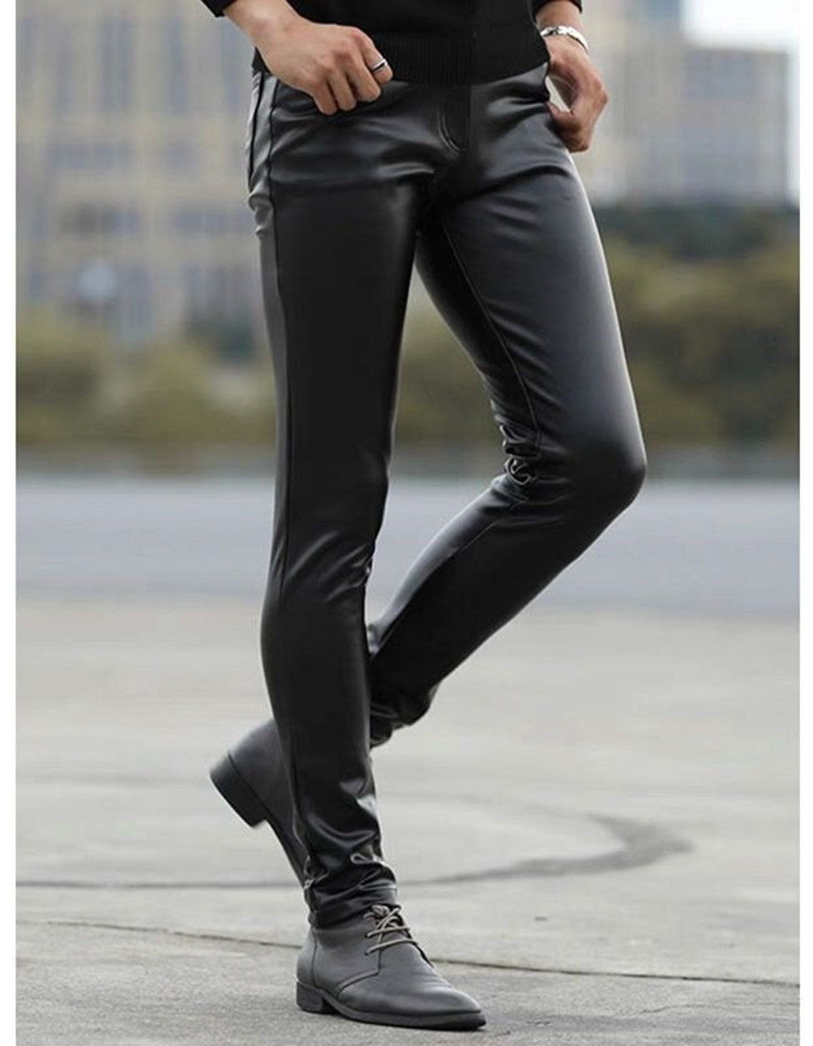Mens Black Jeans Style Leather Trousers Pants Genuine Sheep Skin ...