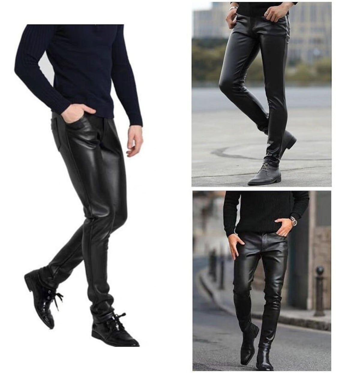 Mens Black Jeans Style Leather Trousers Pants Genuine Sheep Skin ...