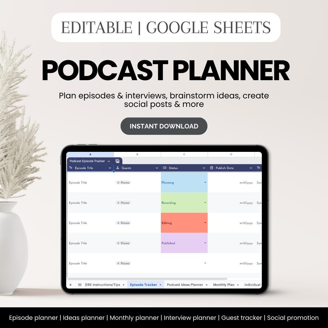 Podcast Planner Google Sheets - Episode Tracker Templates, Interview ...