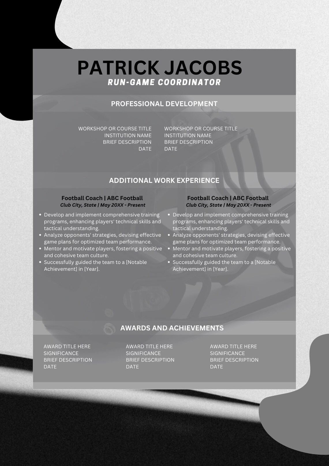 Football Coach Resume Template 2024 | 1 & 2 Page 100% Customizable CV ...