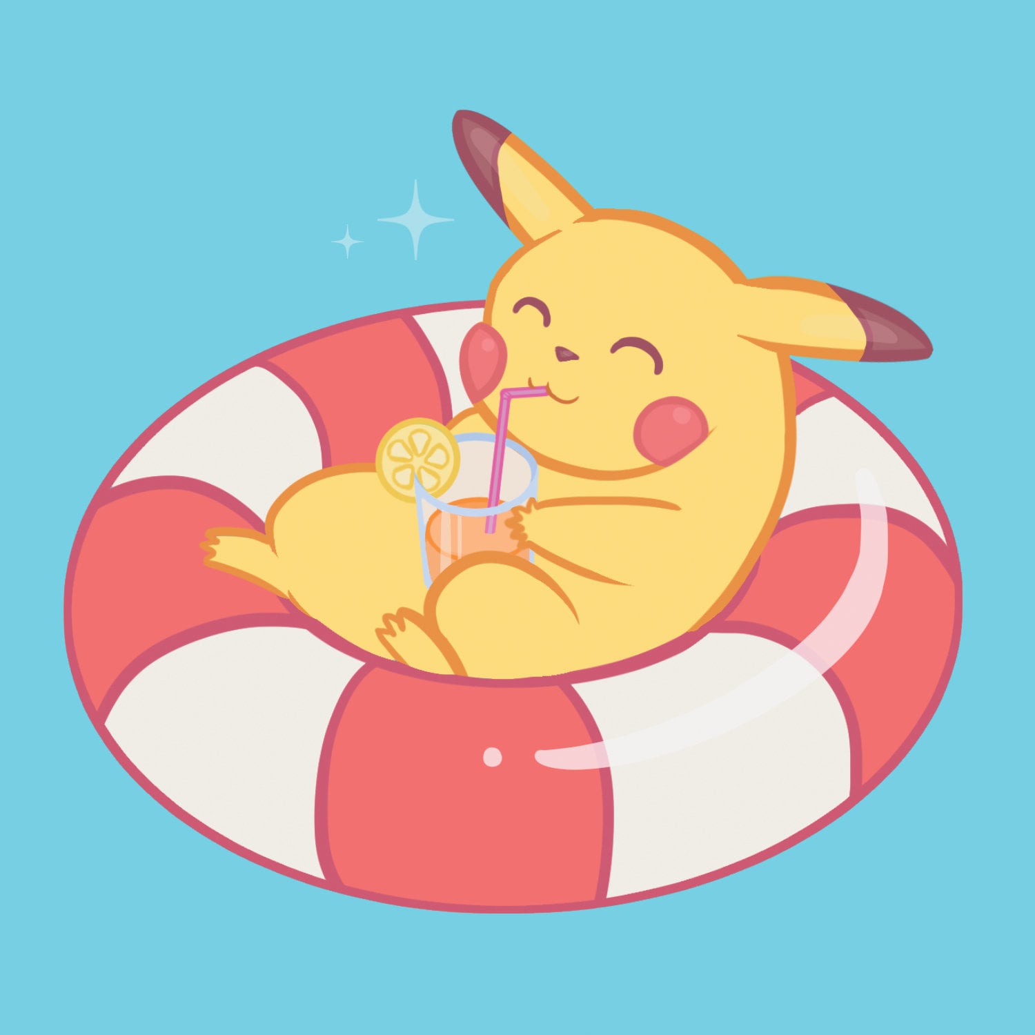 Pokemon Pool Pikachu 5x5 Mini Print - Etsy