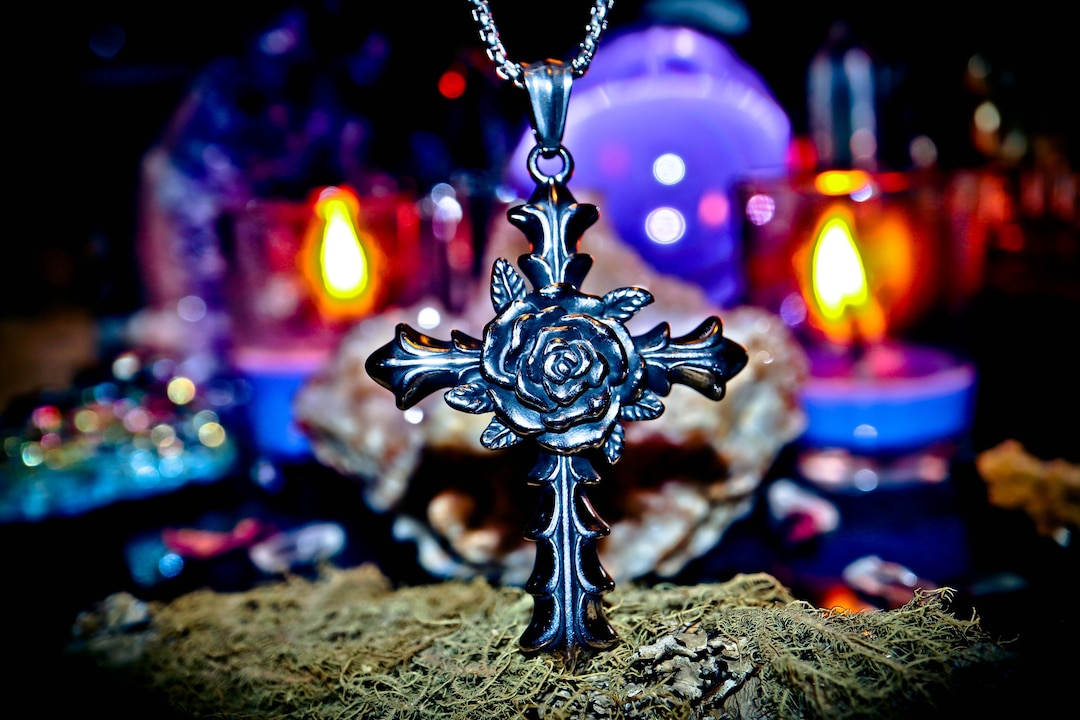 Rosicrucian Rose Cross Amulet 316L Stainless Steel Pendant Necklace ...