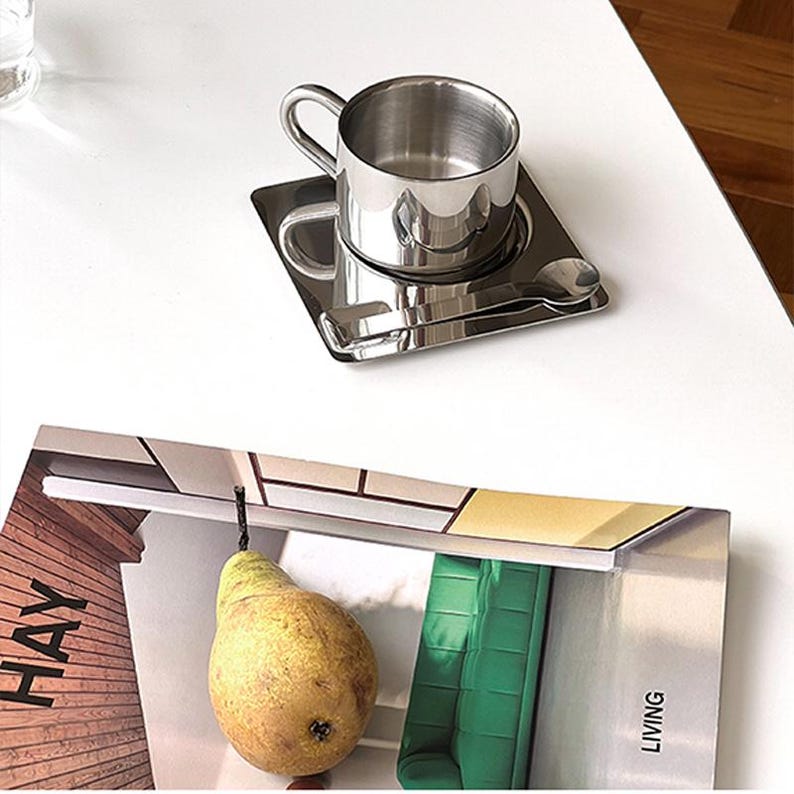Elegant Stainless Steel Mug Set With Plate N Spoon Perfect for Home ...