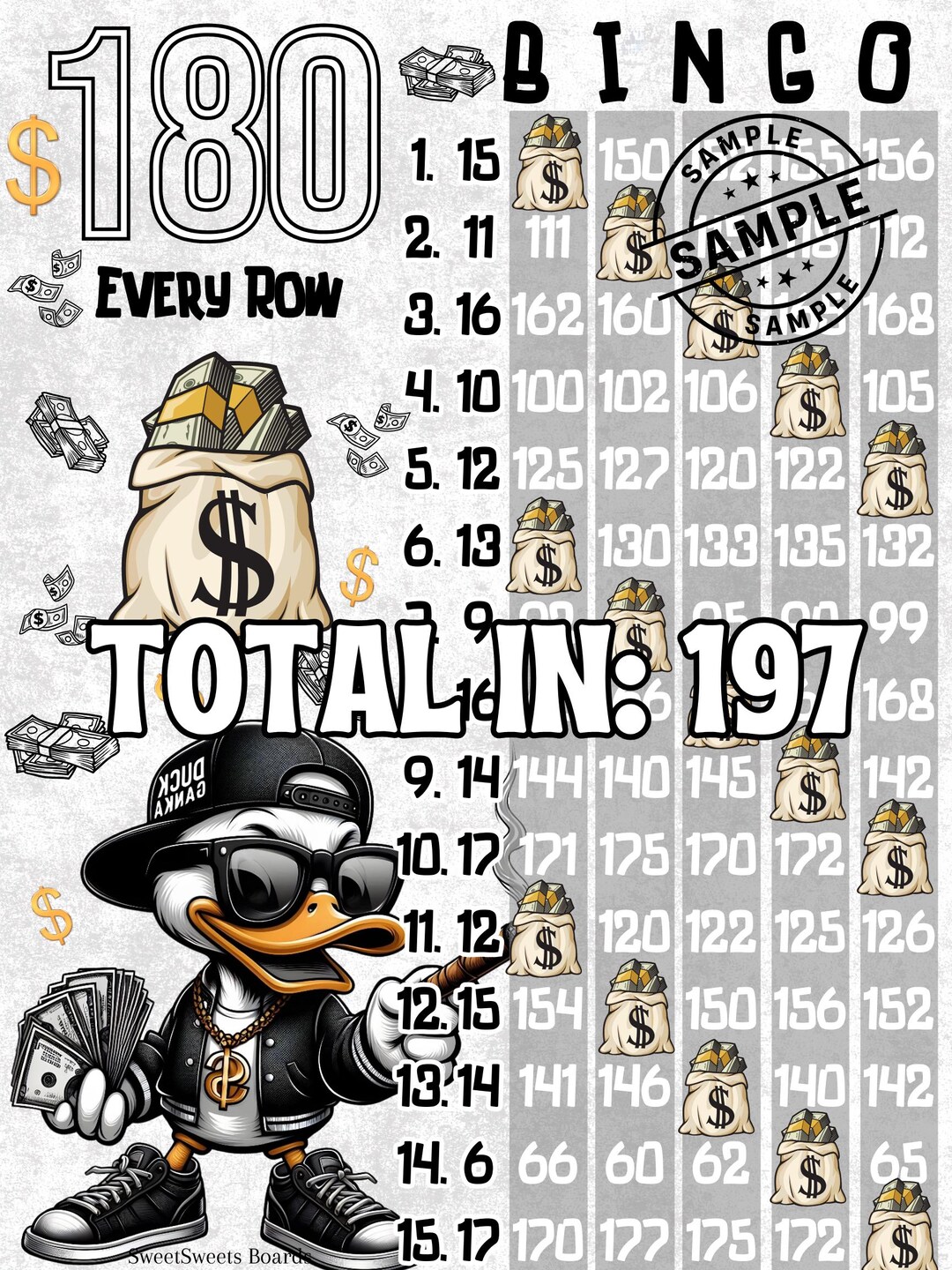 180 in Every Row With Profit Bingo Board Graphic, PYP Pick Your Prize ...