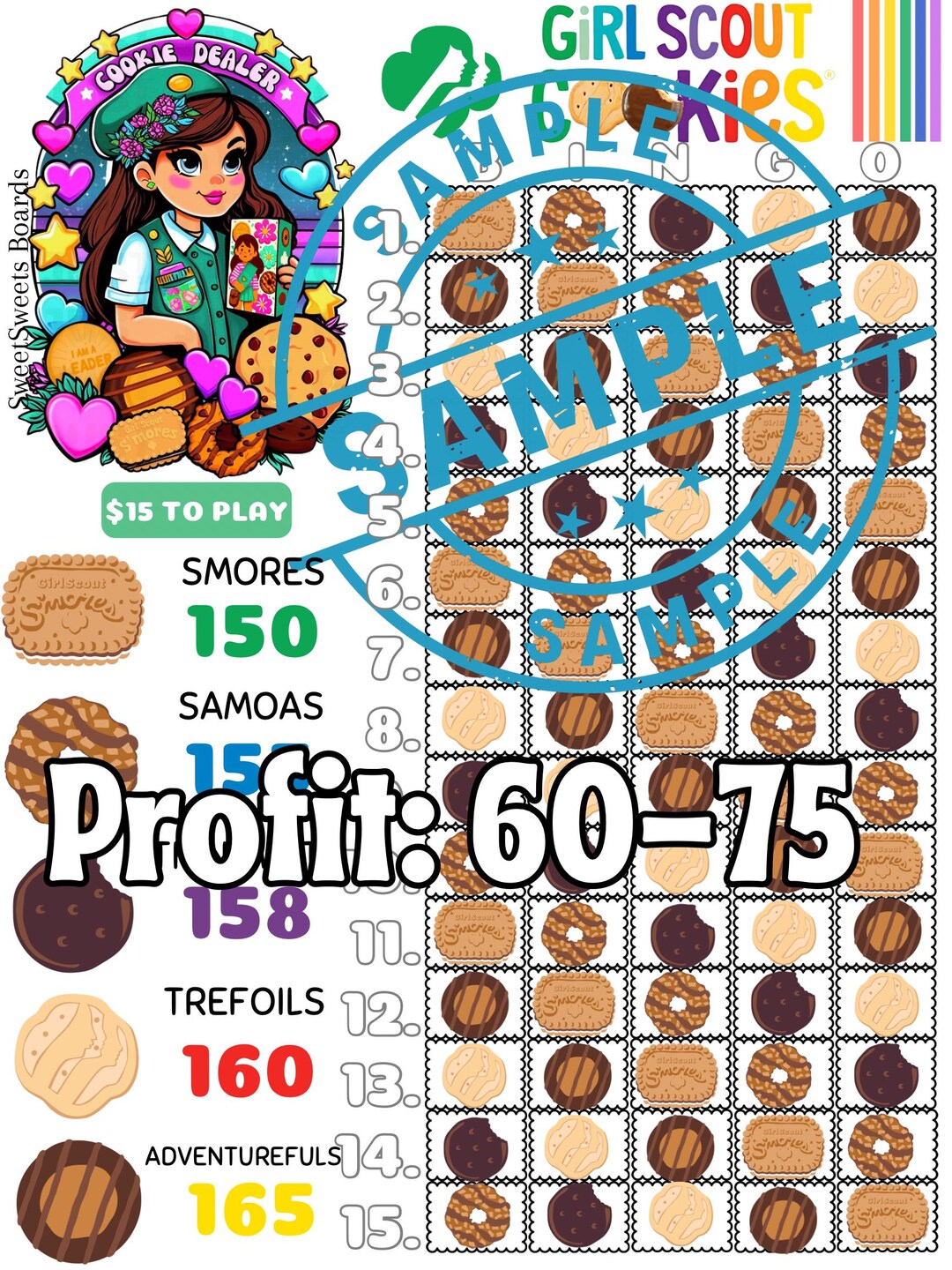 Straight Girl Scout Cookies Fun Bingo Board Graphic, Straight Board, 15 ...