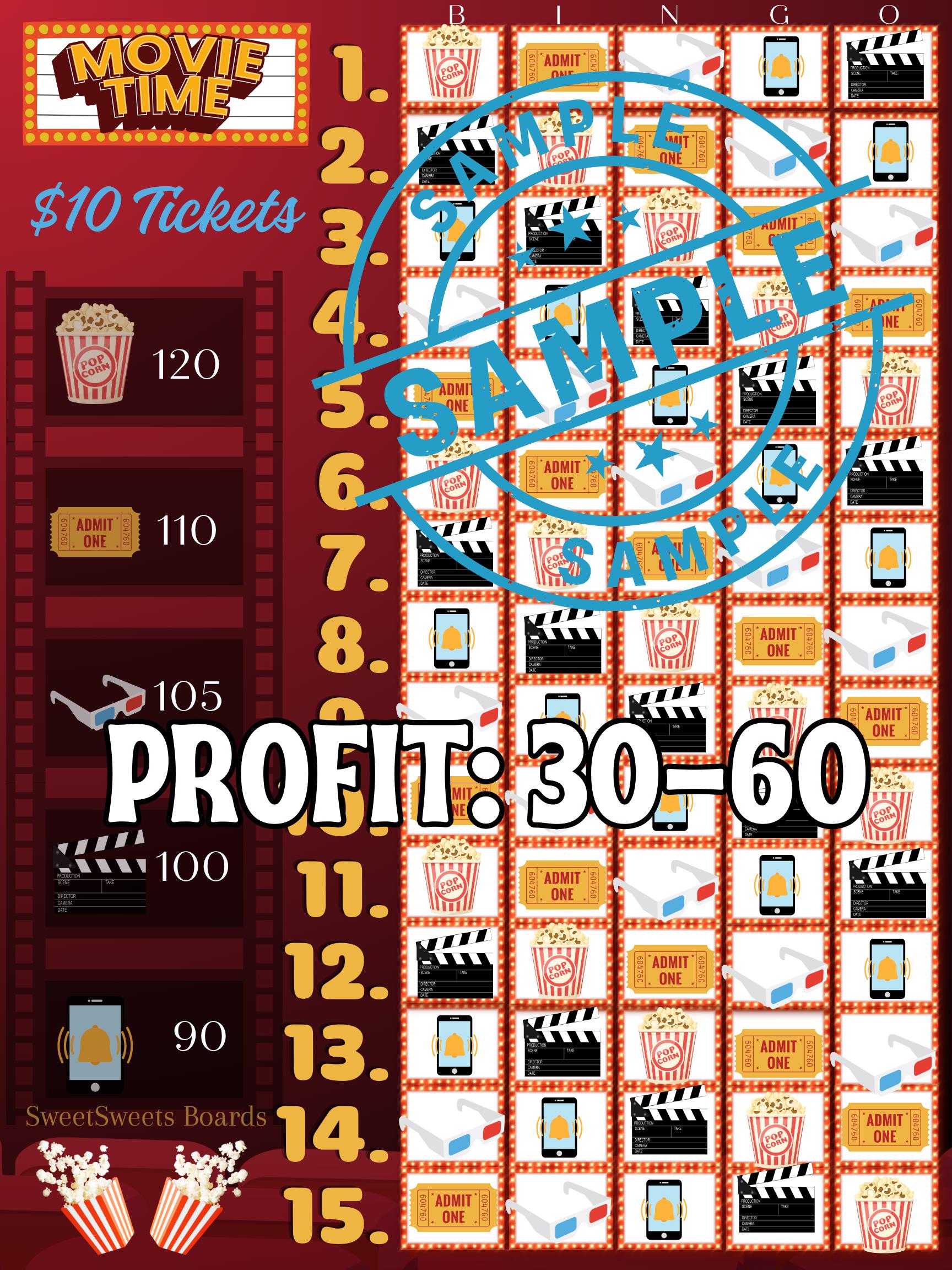 Straight Movie Night Fun Bingo Board Graphic, Straight Board, 10 per ...