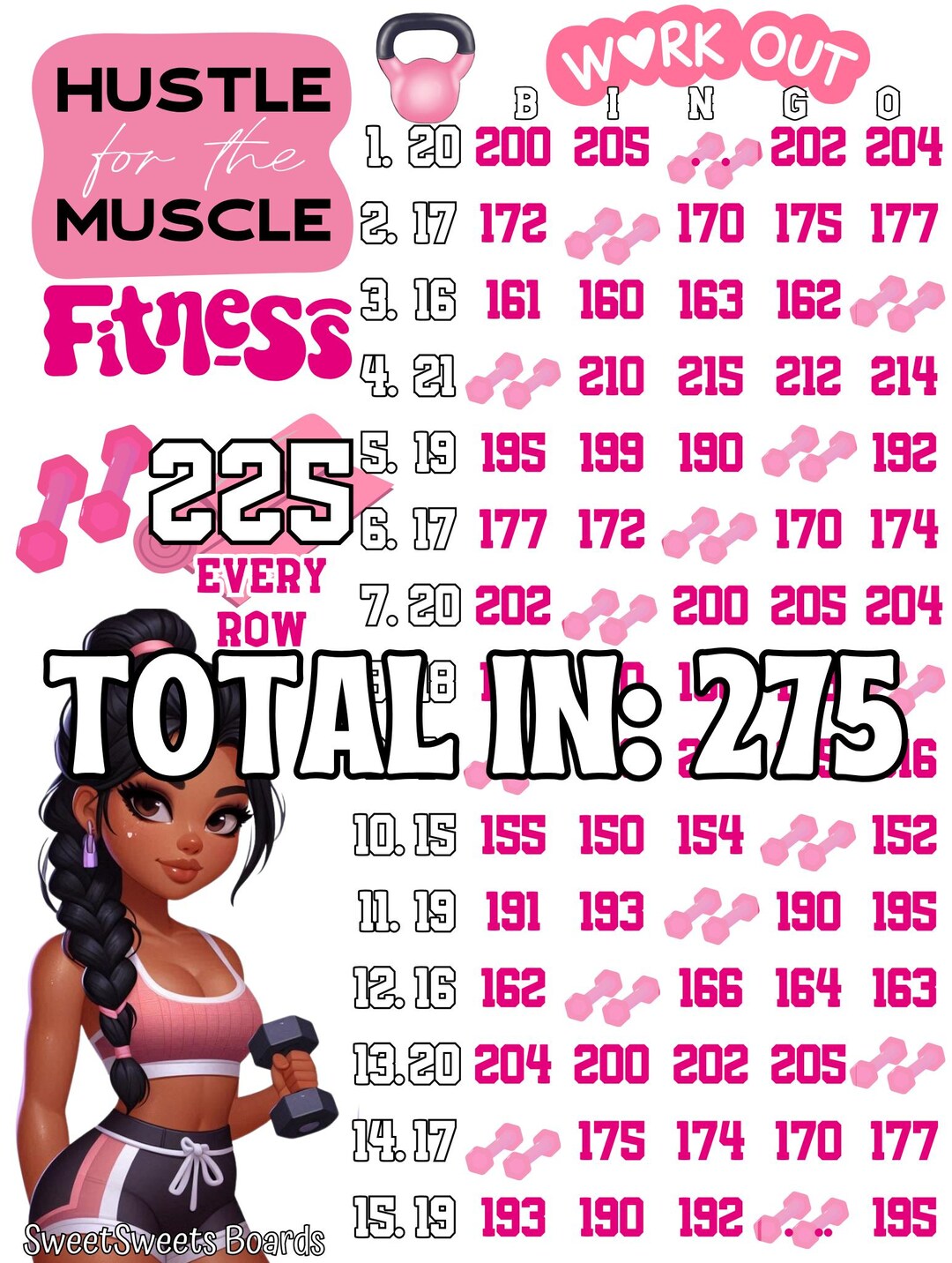 225 in Every Row With Profit Bingo Board Graphic, PYP Pick Your Prize ...