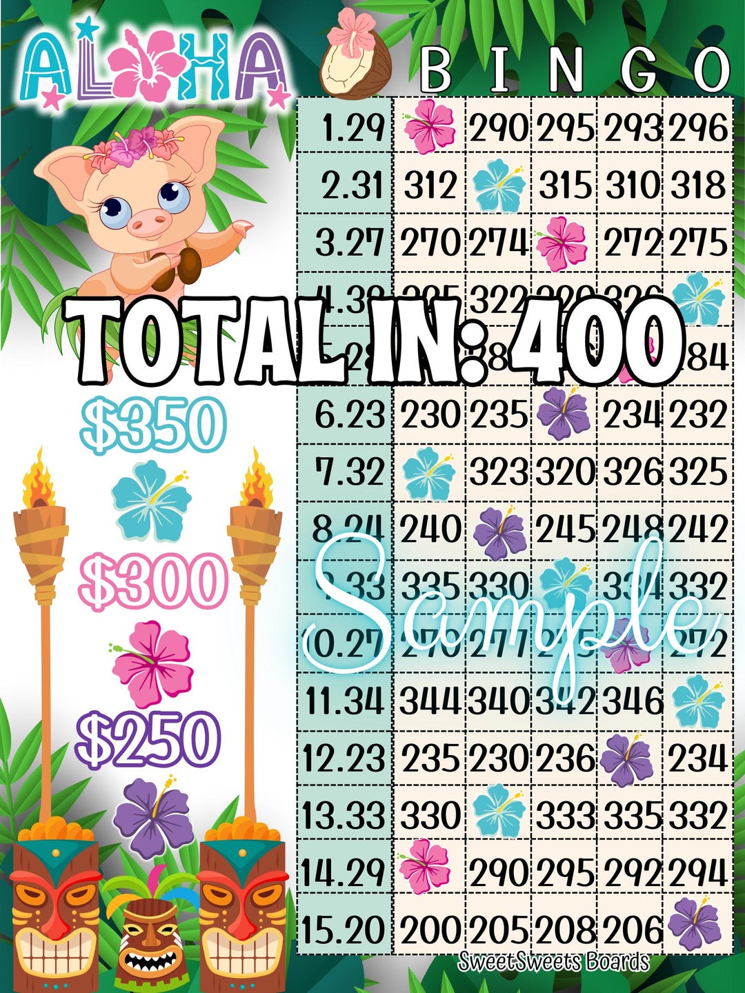 3 Different Kinds 250-350 Every Row With Profit Bingo Board Graphic ...