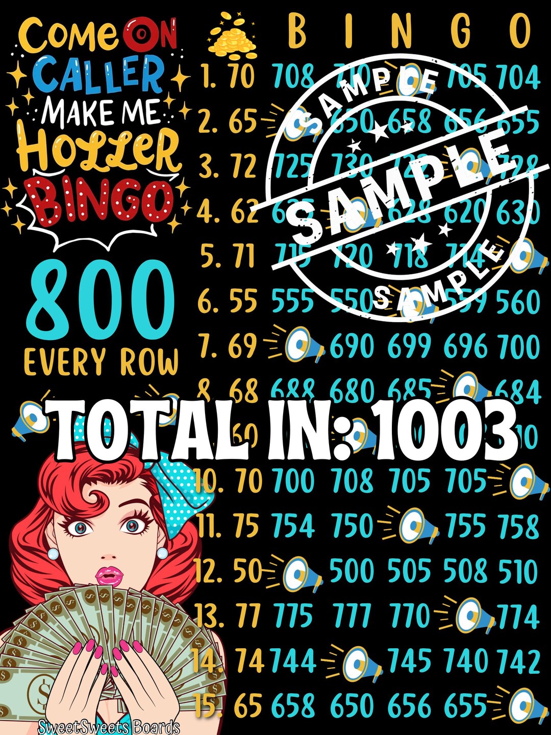 800 in Every Row With Profit Bingo Board Graphic, PYP Pick Your Prize ...