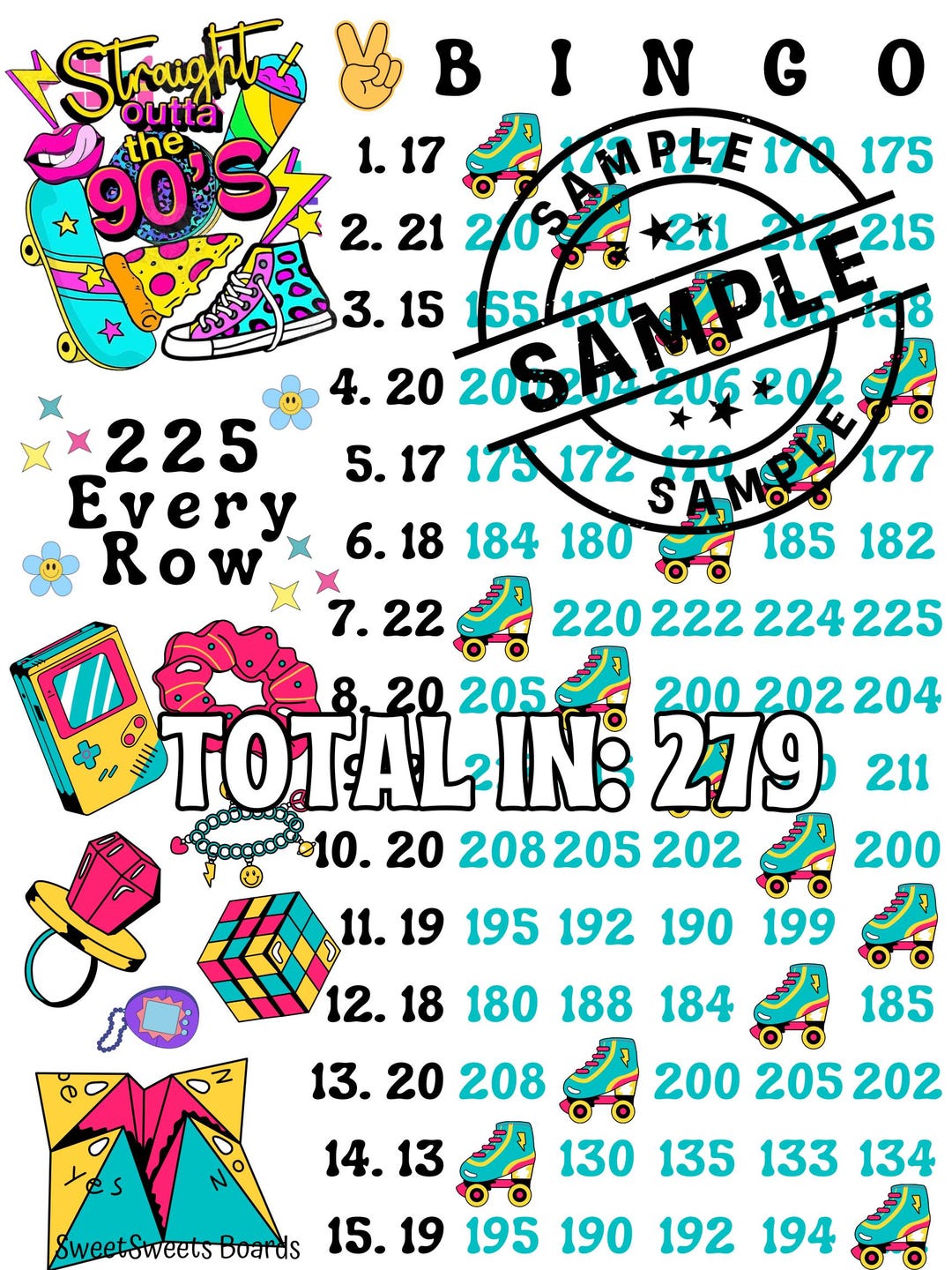225 in Every Row With Profit Bingo Board Graphic, PYP Pick Your Prize ...
