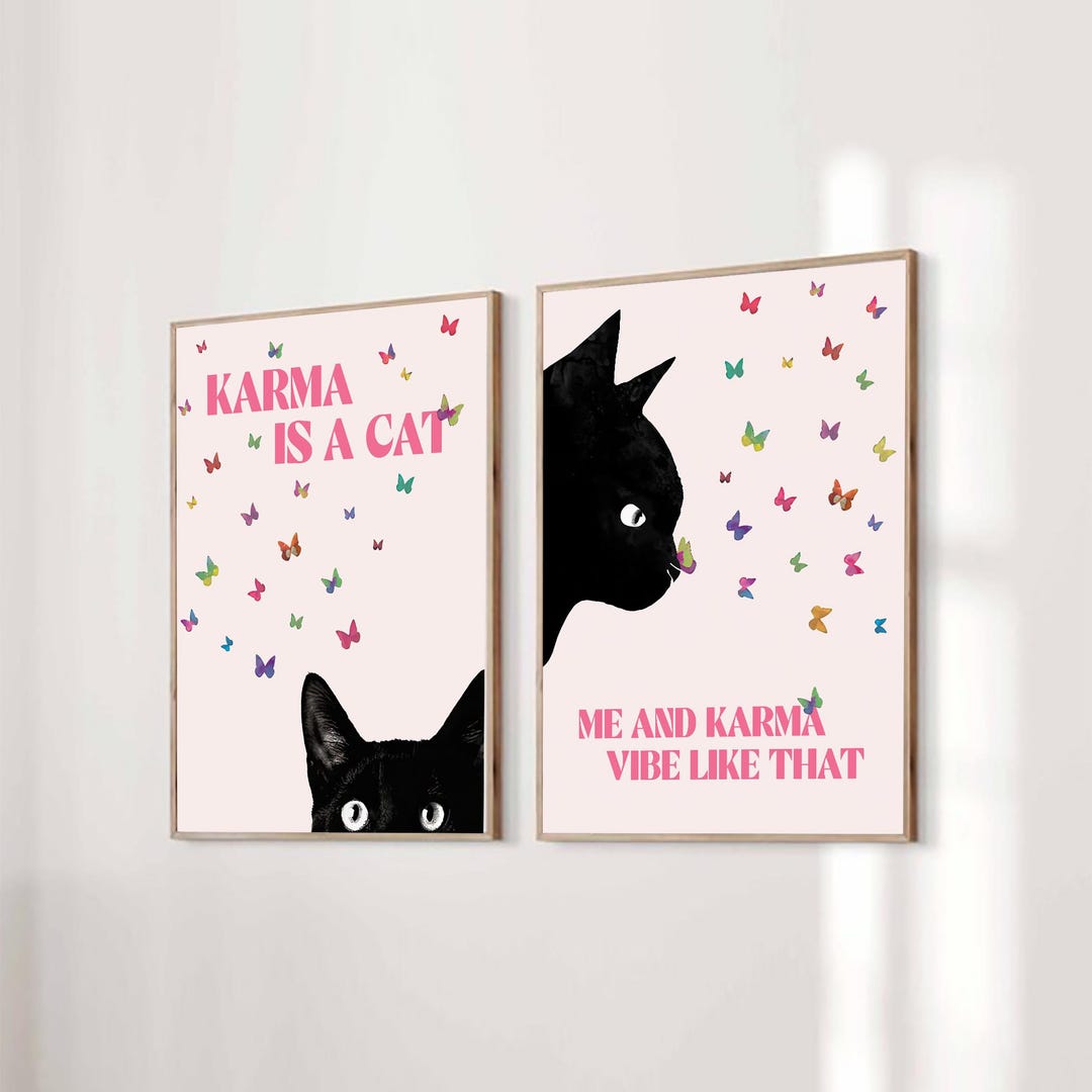 Set of 2 Karma is A Cat Taylor Poster Quote Lyric Print Subtle Office ...