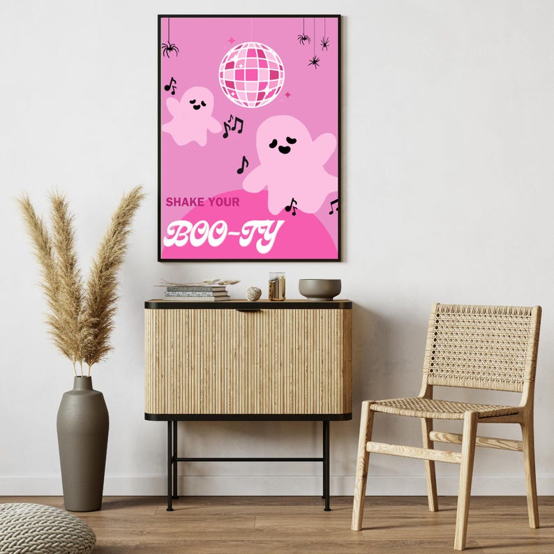 Disco Dancing Ghosts Pink Wall Art, Halloween Party Decor, Pink ...