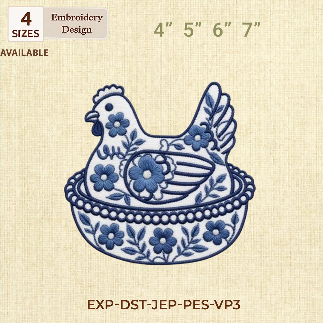 Chinoiserie Chicken Embroidery Design, Chicken Machine Embroidery ...