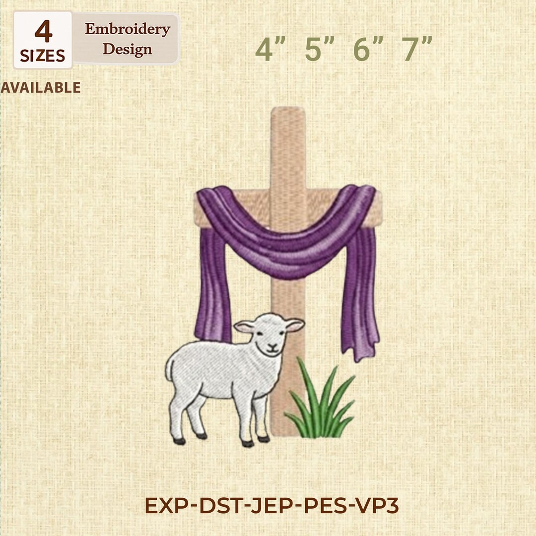 Communion Cross With Lamb & Purple Sash Embroidery Pattern - Multi ...
