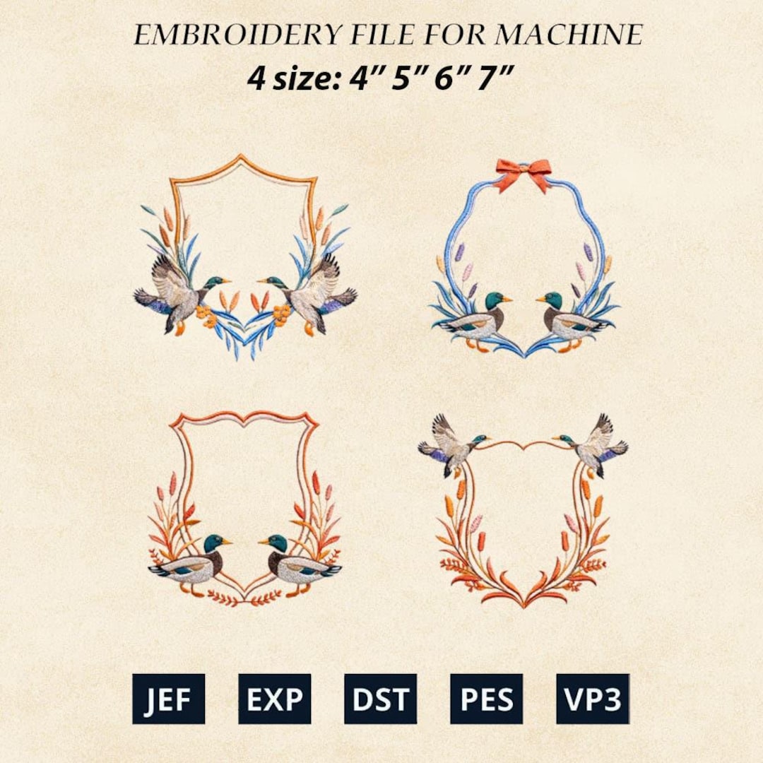 Duck Frame Embroidery Design Bundle | Bird Wreath Machine Embroidery ...