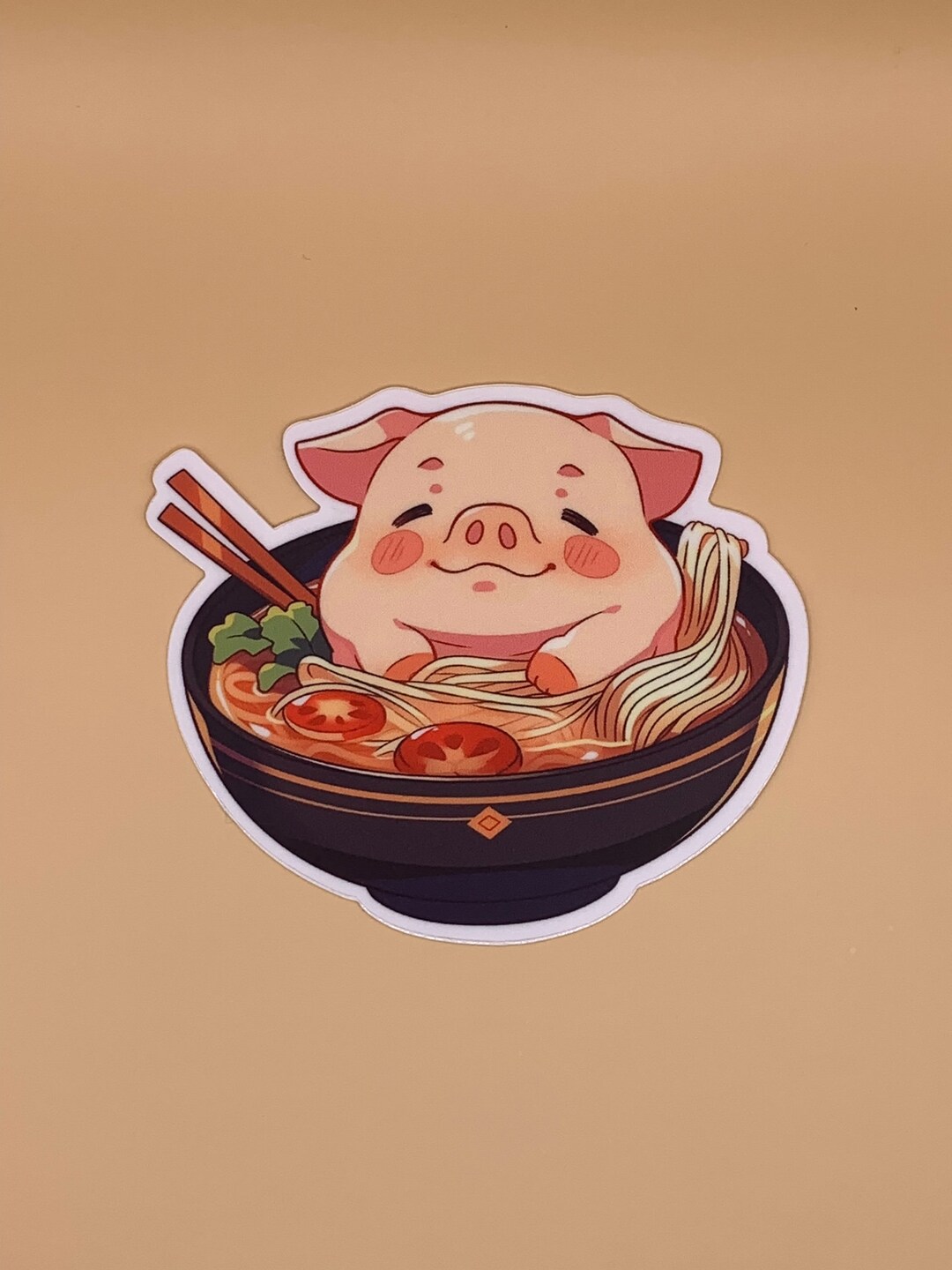 Chibi Pig Ramen Noodle Soup Sticker Kawaii Cute Funny High Quality ...