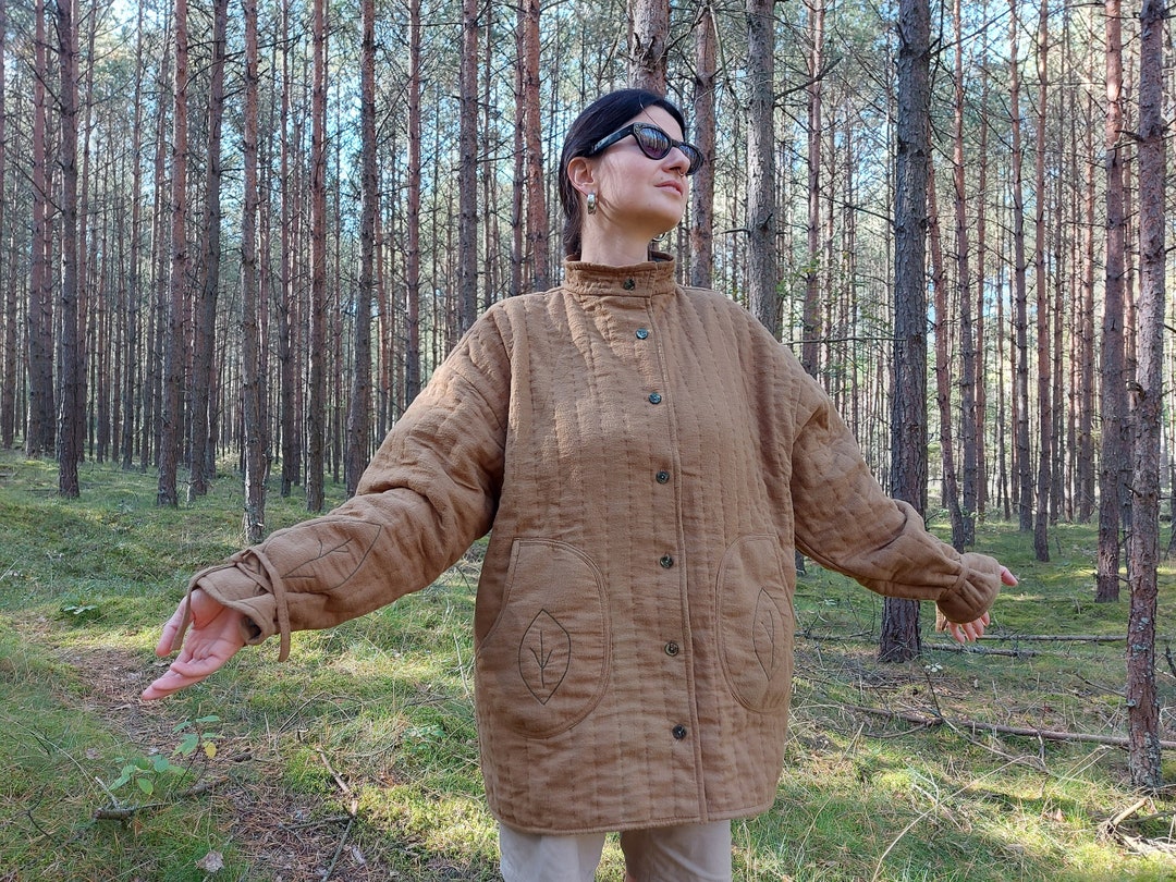 Women Quilted Cotton Coat, Cossack Green Jacket, Handmade Coat, Cold ...