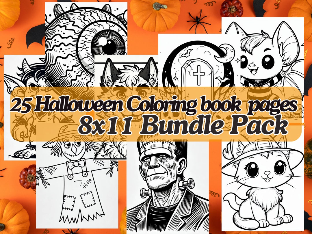 25 Halloween Coloring Pages Bundle Pack 8x11 Printable Halloween ...