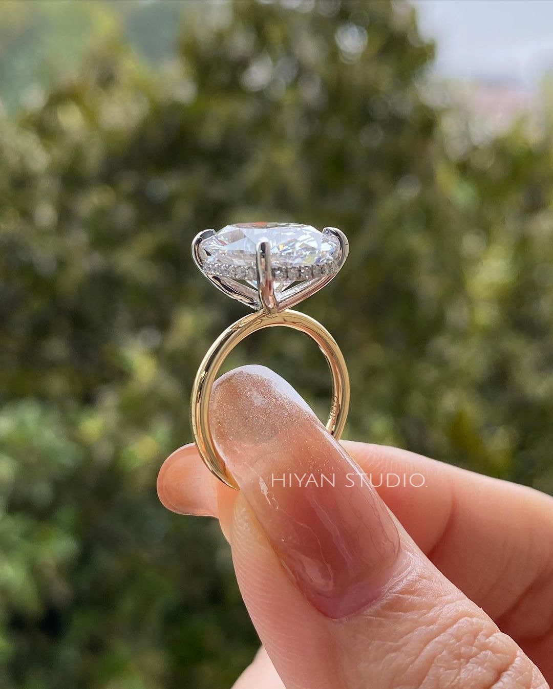 6 CT Elongated Oval Cut Engagement Ring, 14k Solid Yellow Gold Hidden ...