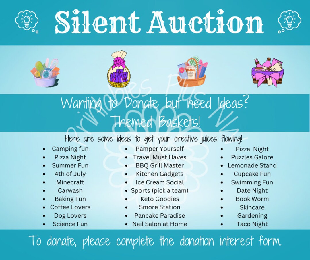 Silent Auction Flyer Social Media Post Graphic Online Marketing Theme Basket Donations PTA ...