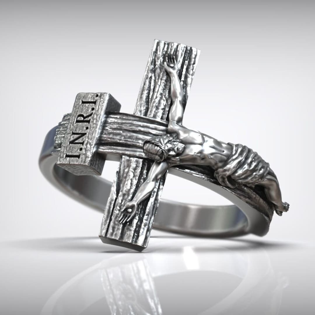 925 Sterling Silver Crucifix Ring,signet Jesus Ring for Men Women ...