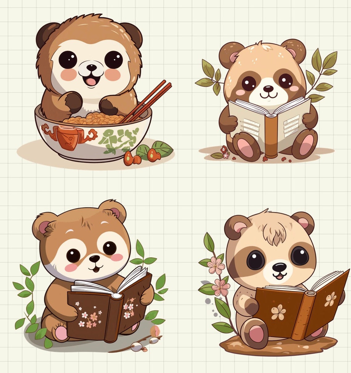 Cartoon Cute Bears and Sloths PNG, Clip Art Vector Graphic for Digital ...