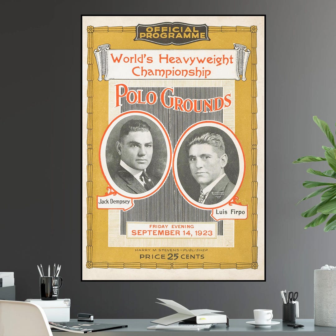 Jack Dempsey Vs Luis Firpo Fight Poster Reprint Vintage Boxing Wall Art ...