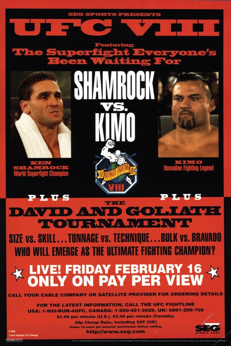 UFC 8 VIII David Vs. Goliath Fight Poster Print 11x16 Ken Shamrock Vs ...