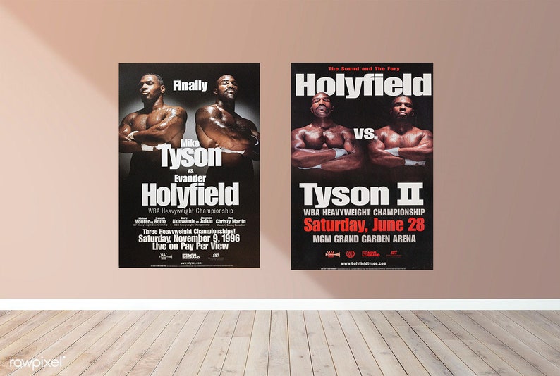 Mike Tyson Vs. Evander Holyfield 1 and 2 Set the Rematch Fight Poster ...