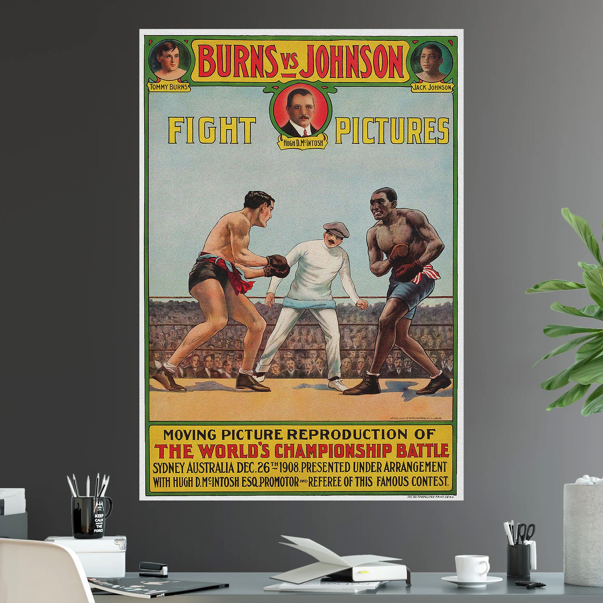 Tommy Burns Vs. Jack Johnson World Championship Battle Fight Poster ...