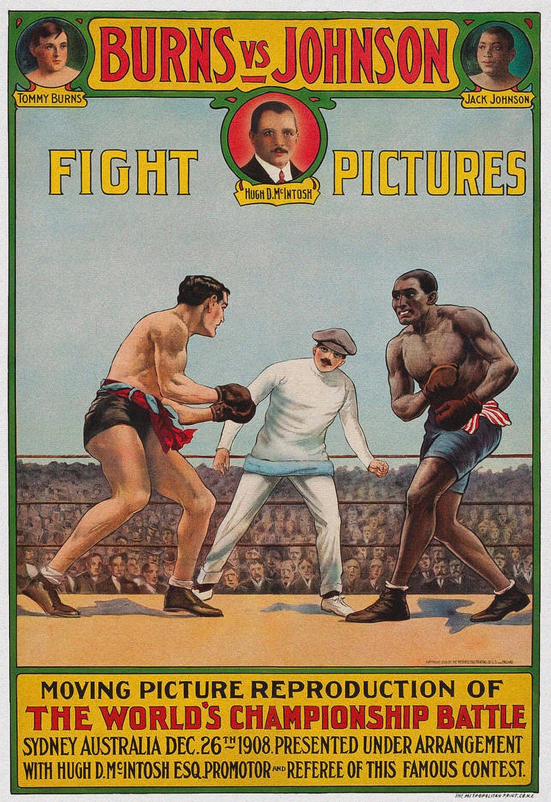 Tommy Burns Vs. Jack Johnson World Championship Battle Fight Poster ...